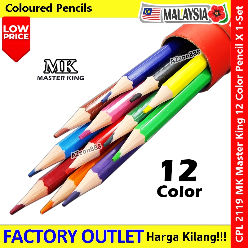 MK Master King 12 Color Colored Pencils Pensil Warna Kayu Panjang # ...