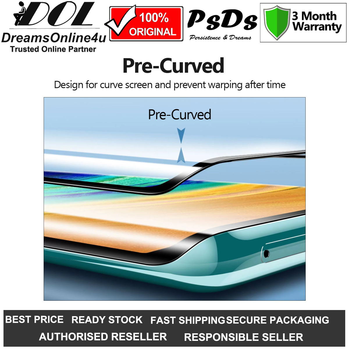 2 Pcs PsDs Ezy-Fit Hybrid Polymer Nano Pre-Curved Biometric Fingerprint Unlock Screen Protector ...