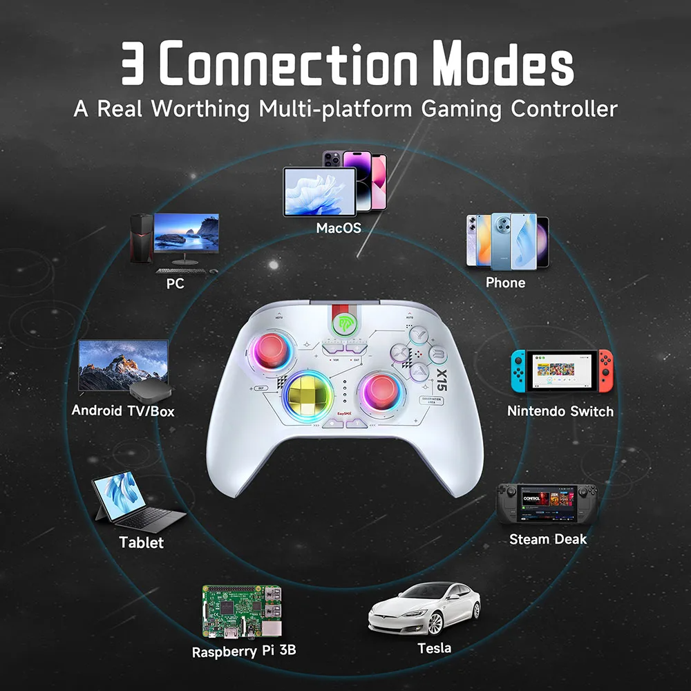 【In Local】EasySMX X15 RGB Wireless Gamepad, Bluetooth Gaming Controller Compatible with PC ...