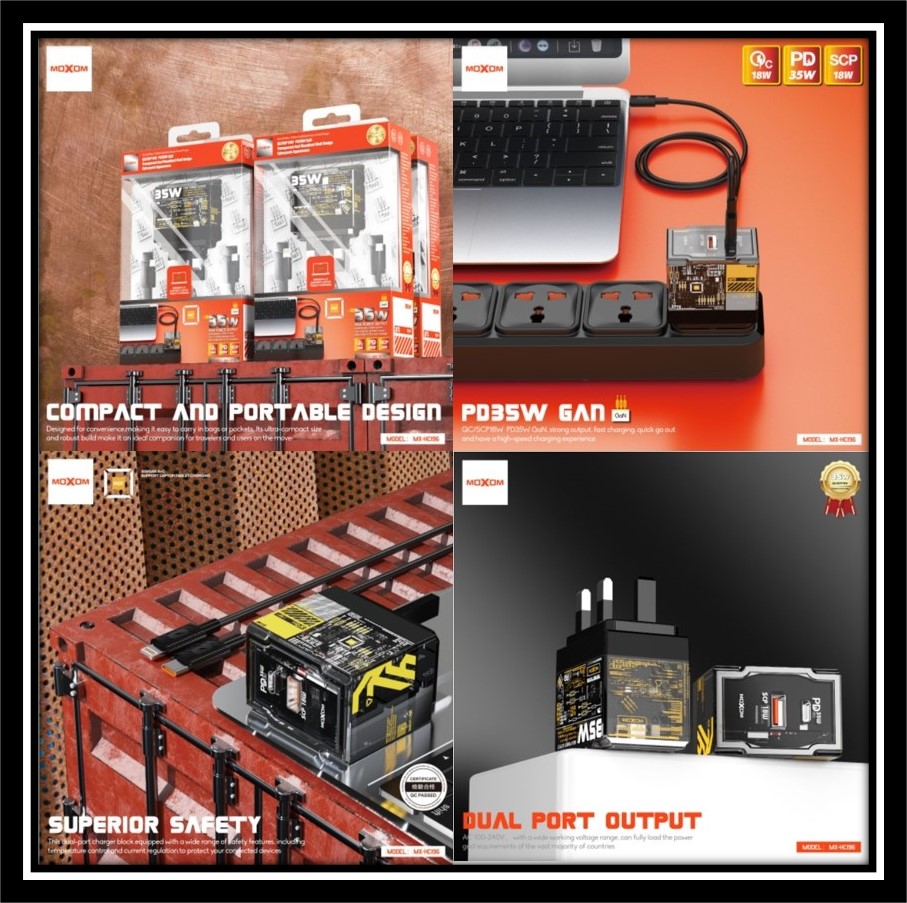 MOXOM HC196 QC/SCP18W PD35W GAN Dark Empire Travel Charger Fast Charger | Shopee Malaysia