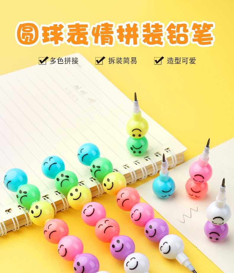 Cute 7Colors Emoji Bullet Round Stacking Crayon Pencil Students Non ...