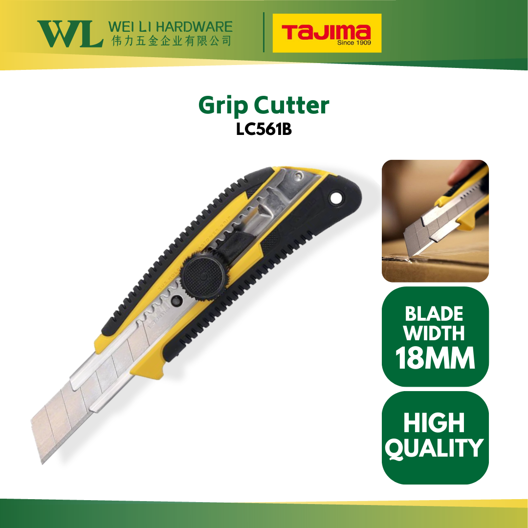 TAJIMA 18mm Grip Cutter Black Soft Handle Heavy Duty LC561B / Knife Cutter / Pisau Pemotong ...