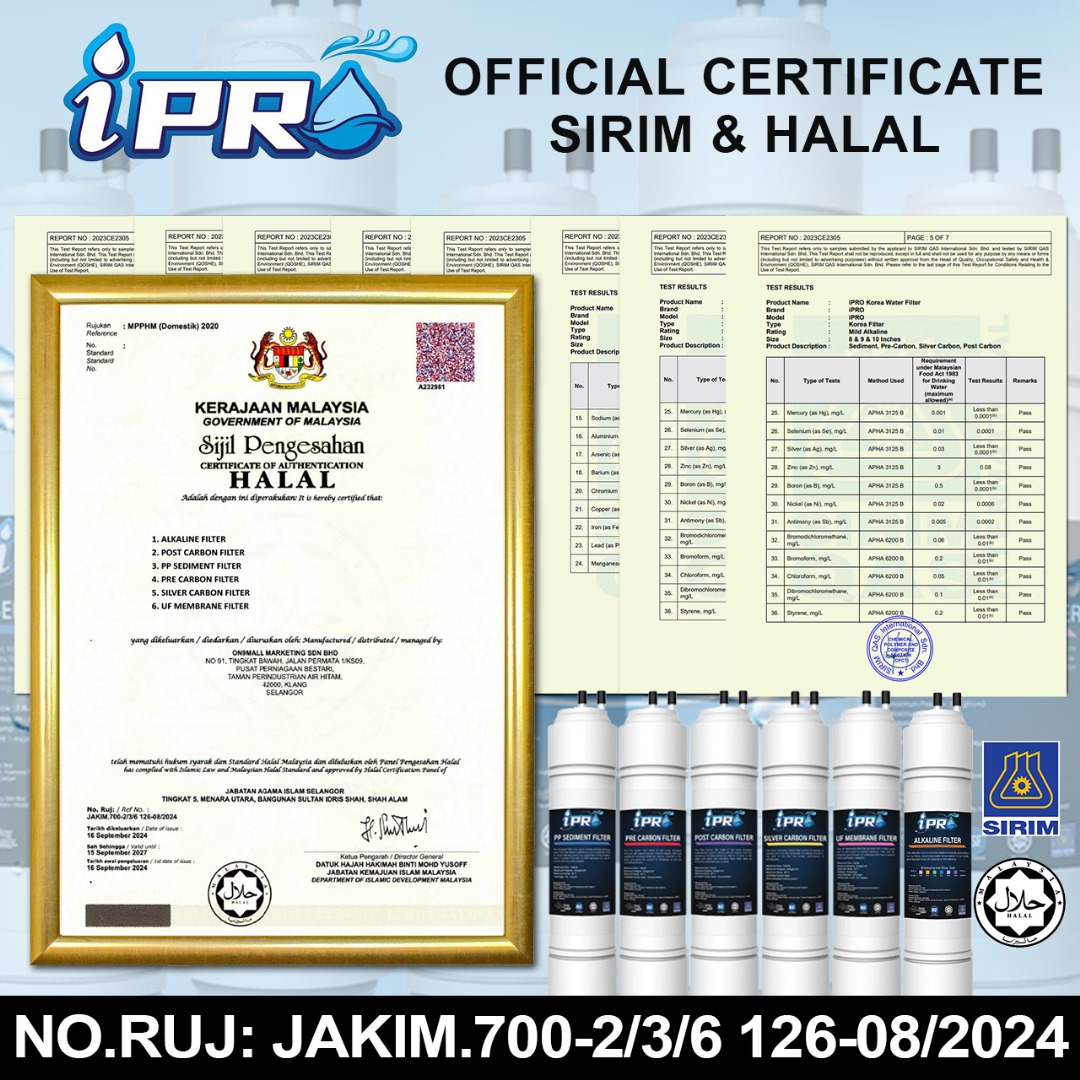 IPRO Jakim Halal U-type Patented with SIRIM 4 Korea Filter 8"/9"/10'' Replacement Cartridge ...