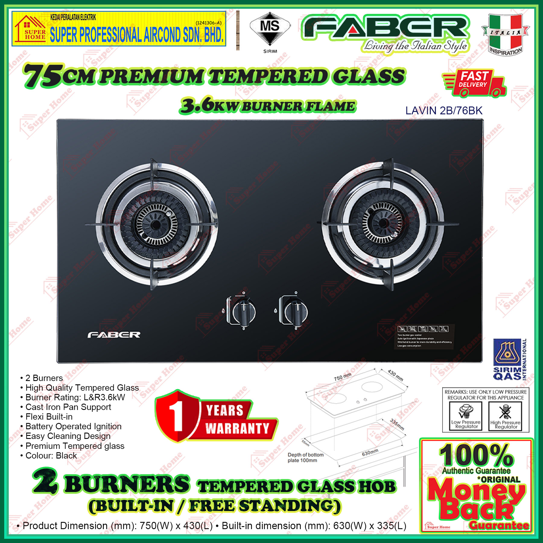 Faber Slim Hood FABERJET CLASSO 7688 / Faber Built-in Hob LAVIN 2B/76BK ...