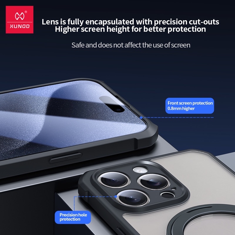 XUNDD 360° Rotatable Magnetic Ring Case for iPhone 17/16/15/14/13 Pro ...