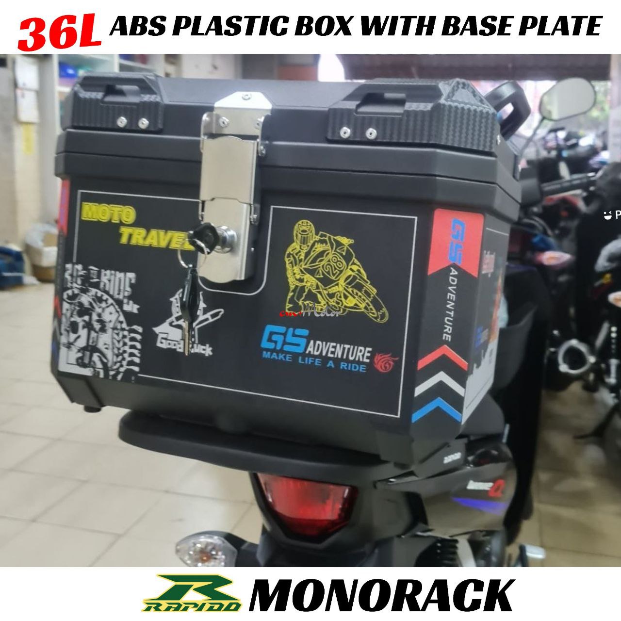 GS 36L (ADV) TOP BOX ABS+RAPIDO MONORACK VRACK MODENAS SYM VF3i BENELLI ...