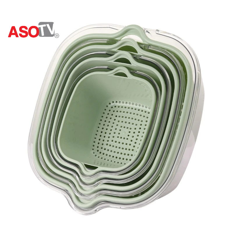 ASOTV® PET 8 in 1 Vegetables Washing Bowl Drain Basket Strainer Bakul ...