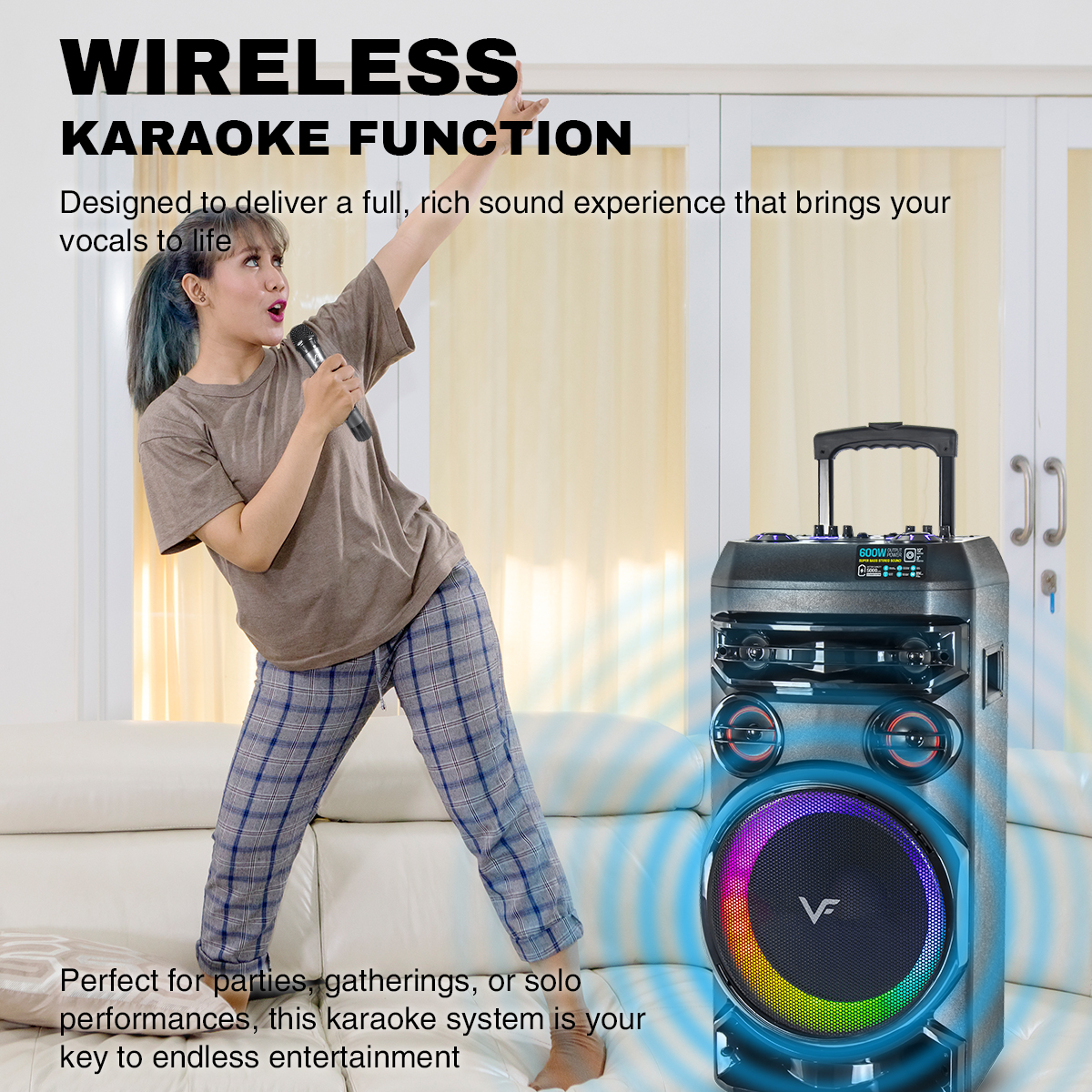 Vinnfier VF Tango 313 WM 2024 Portable Trolley Bluetooth Speaker with Karaoke System Bluetooth ...