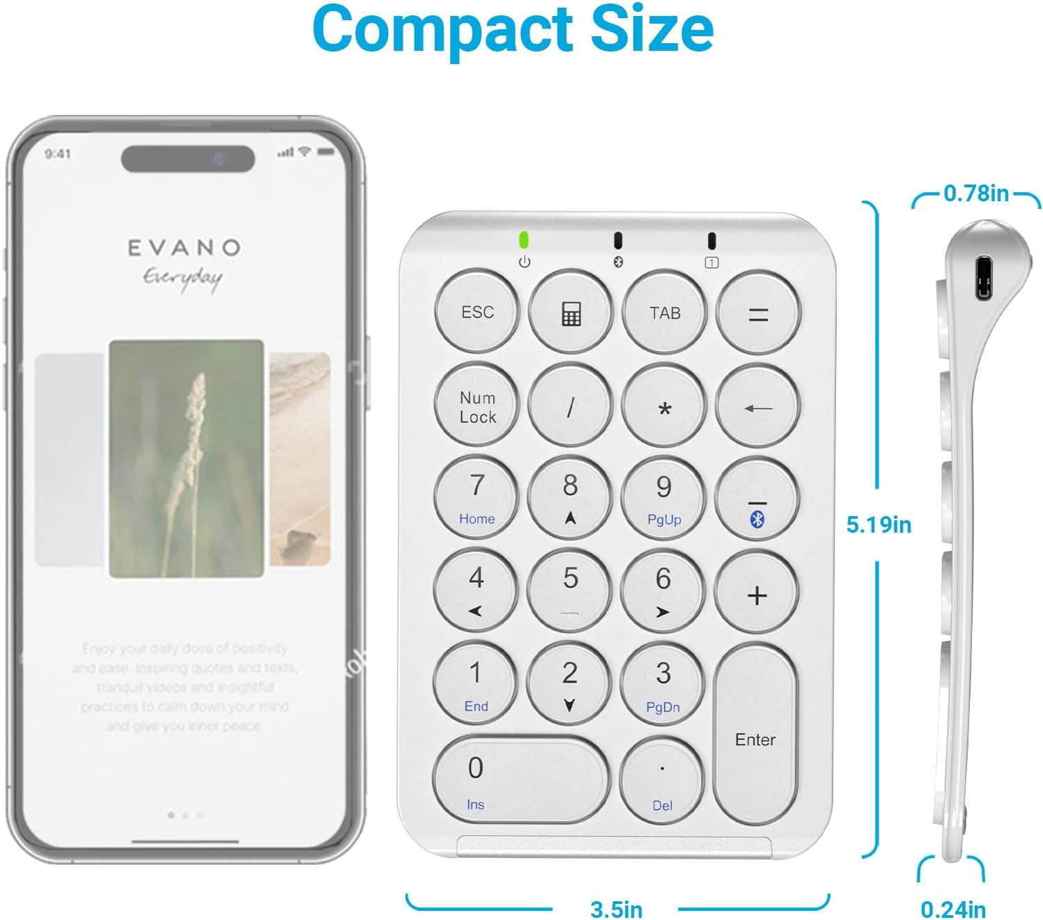 iClever IC-KP08 Number Keyboard Pad, Bluetooth Portable Wireless Rechargeable Numeric Keypad ...