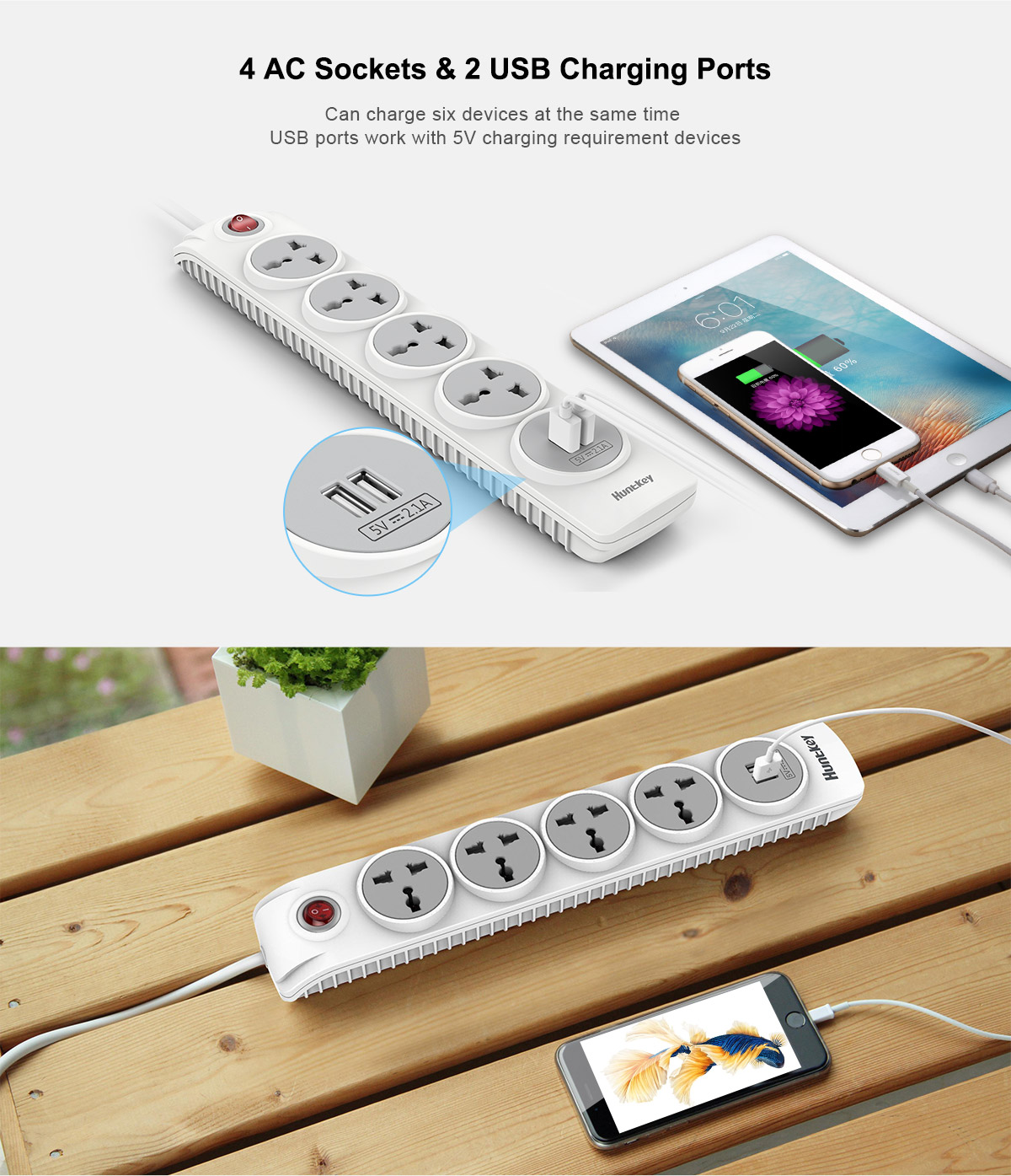 Huntkey 4 Universal Sockets 2 Usb Ports Double Break Safety SZN507 (3M) | Shopee Malaysia