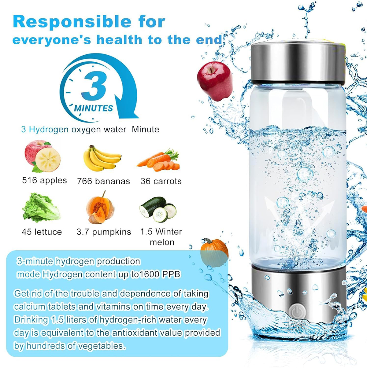 420ML Portable Hydrogen Bottle Water Oxygen-rich water Small Component ...