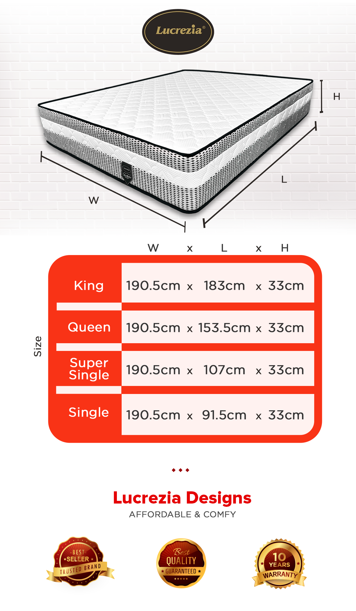 Lucrezia Vesper (10 - 13 inch) Spring Mattress / Tilam / Queen / King ...
