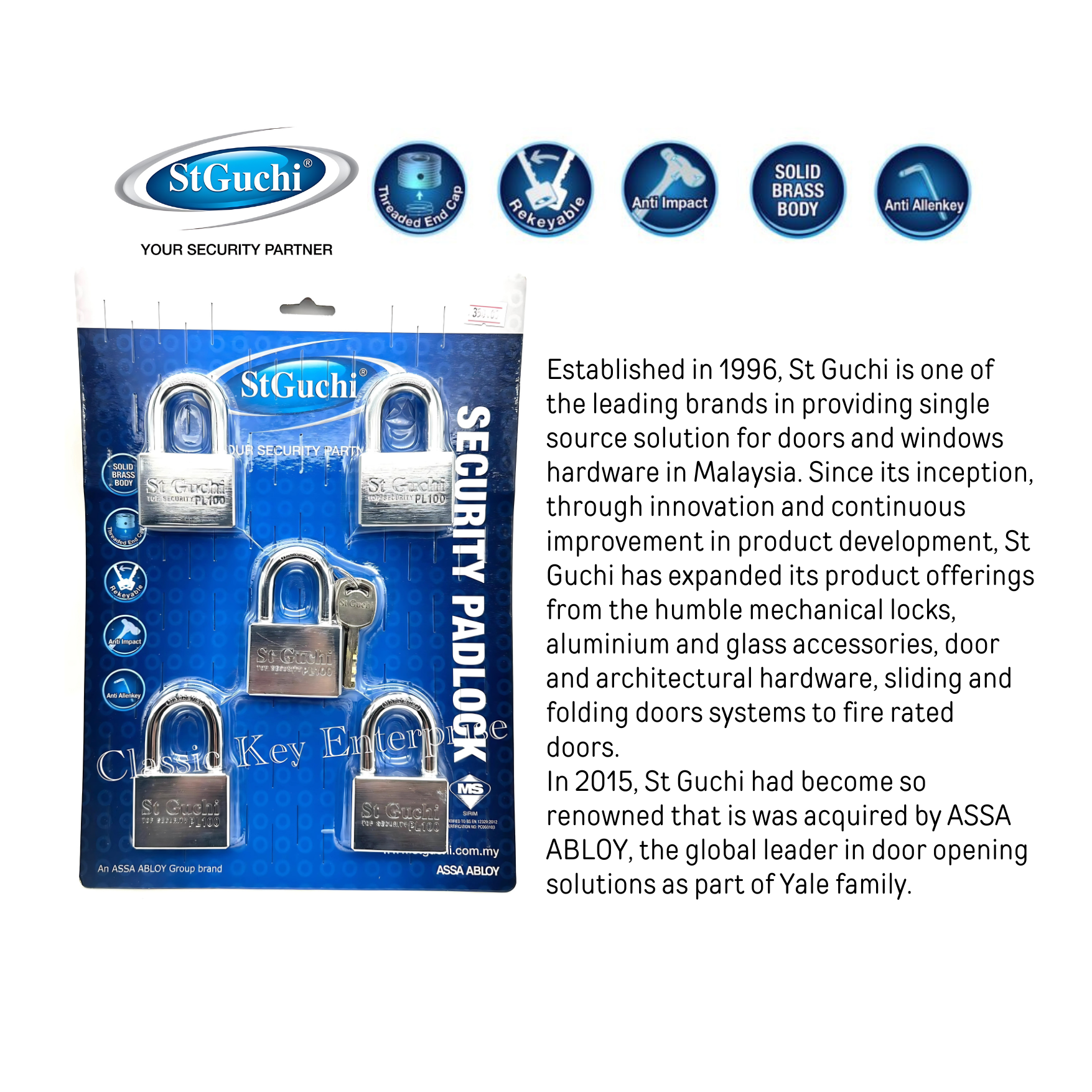 St Guchi Padlock Model SGPL-100N Solid Brass Body Size 50mm (SIRIM ...