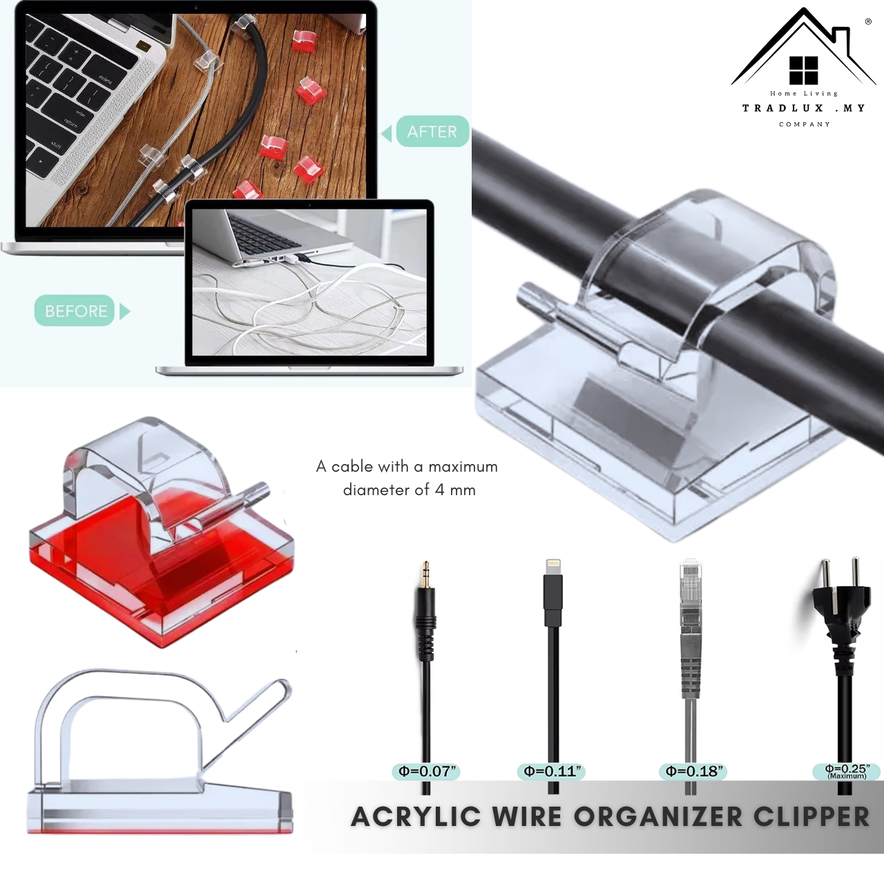 Tradlux Cable Clips Self Adhesive Cord Management Wire Winder Earphone ...