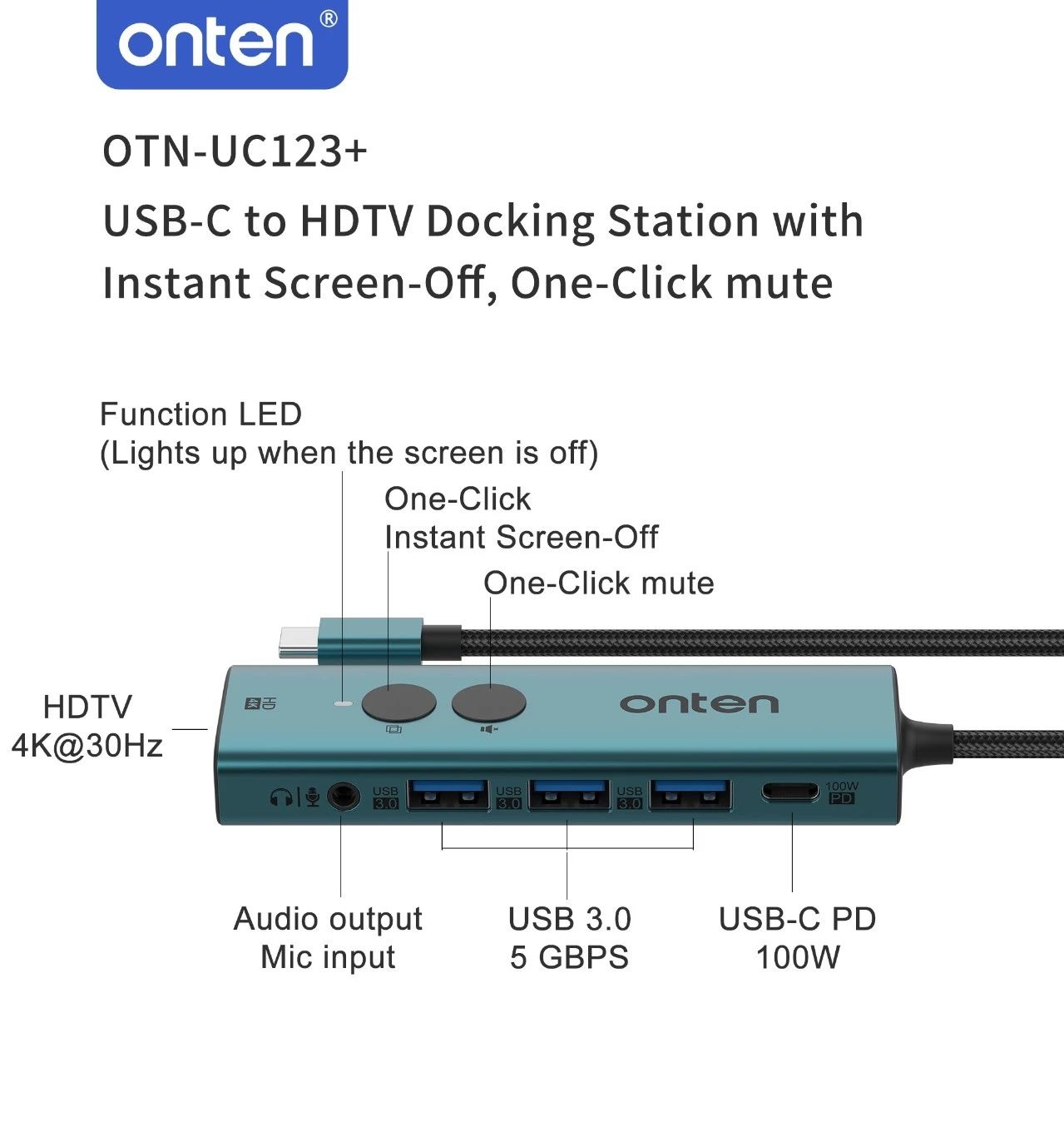 ONTEN 6 IN 1 USB-C TO HDMI 4K Docking Station USB3.0 Slot Type C Hubs ...