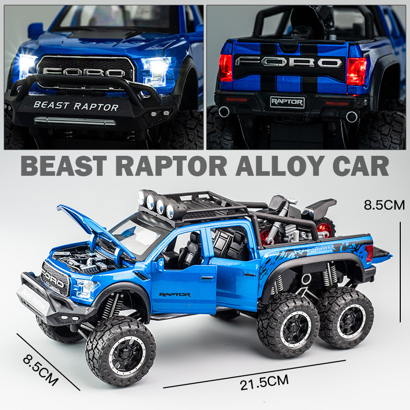 DIECAST 1:24 Scale Alloy Ford Raptor F150 6x 6 Beast Car Mini Motor ...