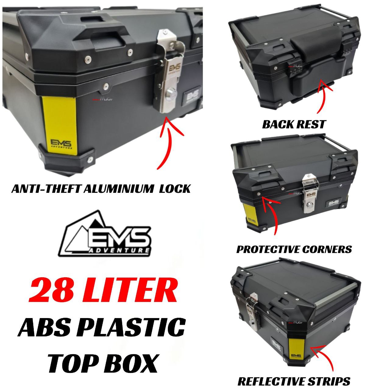 EMS ADV 28L TOP BOX ABS+GIVI MONORACK RACK MV/MRV LC135 V2V7 Fi V8 RSX ...