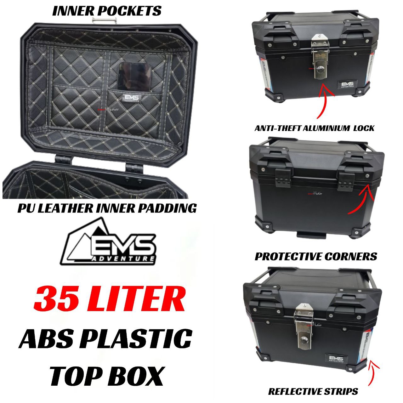 35L Top Box EMS Adv ABS+GIVI Monorack MV/MRV 135LC Fi V8 Ego Gear RSX ...