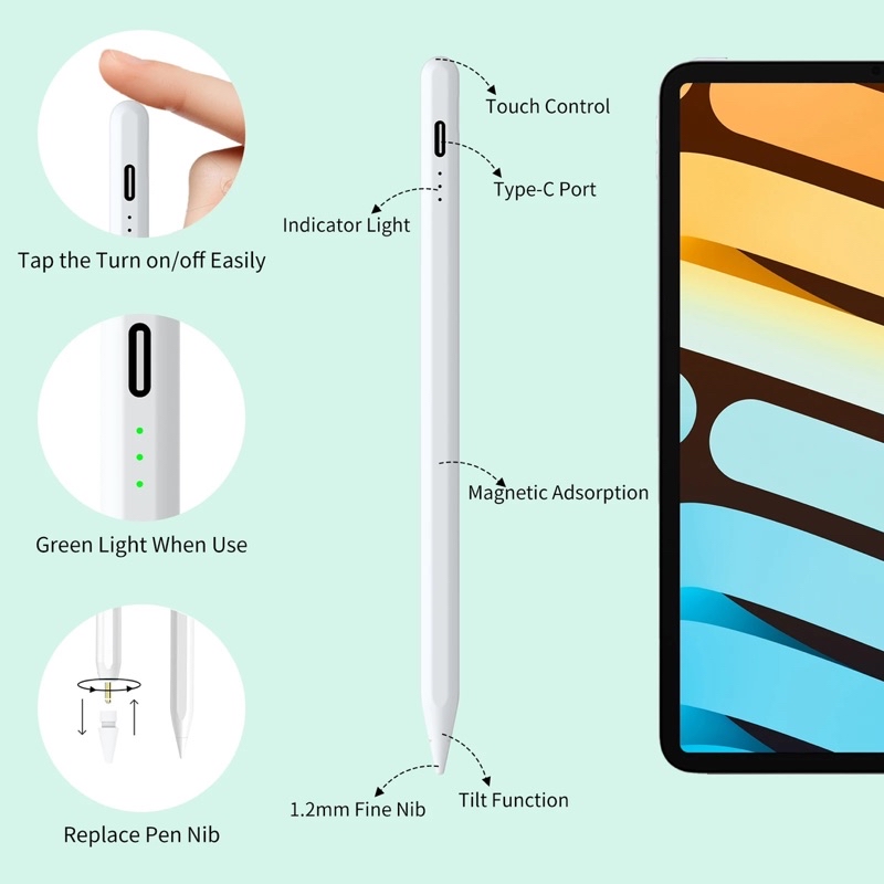 Stylus Pen Touch Screen Pen with Palm Rejection Battery Indicator ...