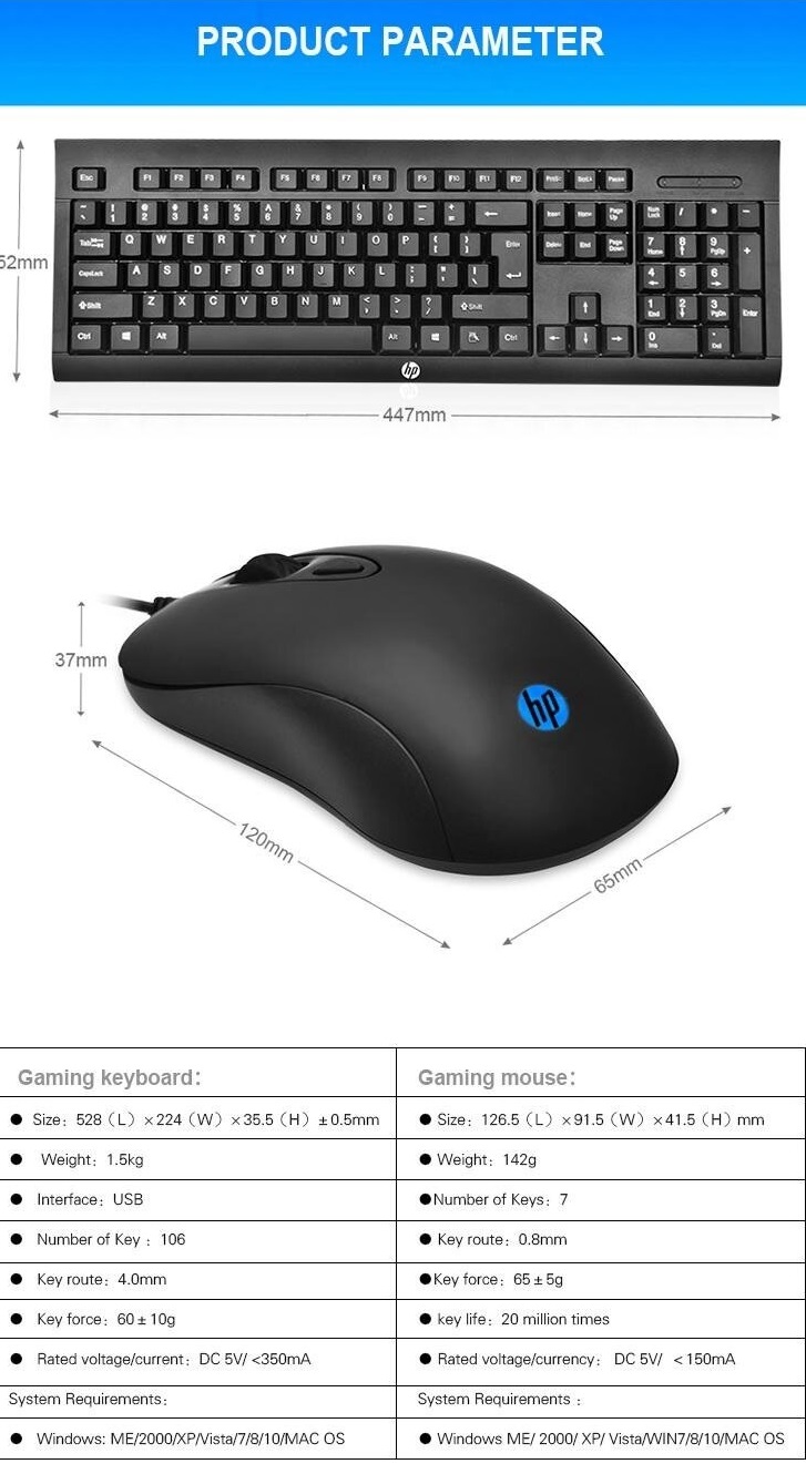HP KM100 KEYBOARD AND MOUSE COMBO WIRED USB OFFICE DESKTOP PC KEYBOARD ...