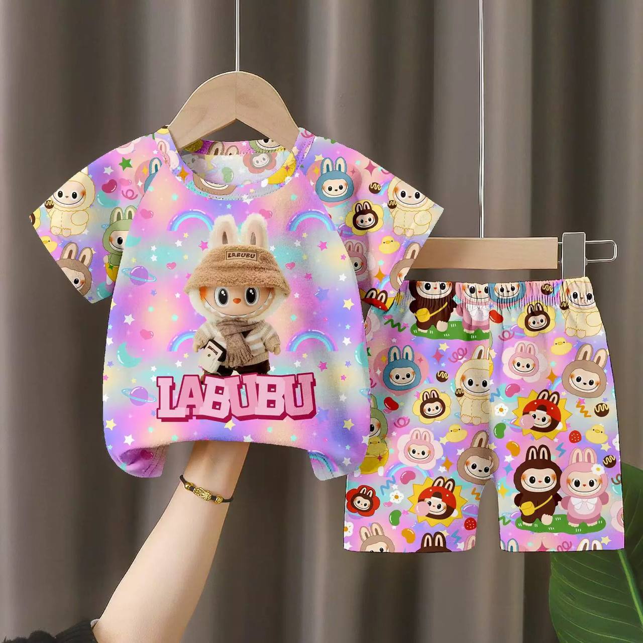 Little Baby Kids Pyjamas Set Boy Cartoon Cute Labubu Bear Rainbow ...