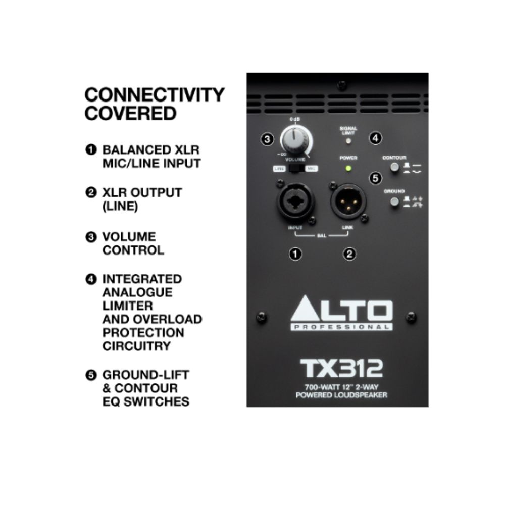 Alto TX312 12" 2-Way Powered Loudspeaker with Mic ,Stand Cable - Each ( TX-312 / TX 312 ...