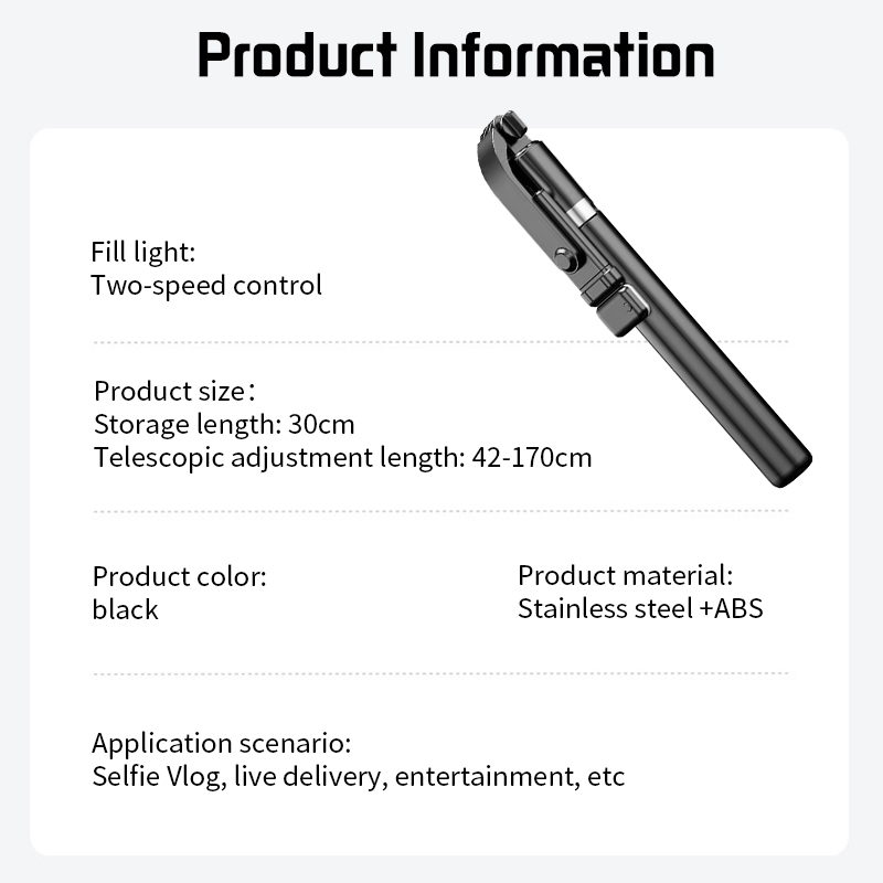 1.7M Wireless Bluetooth Selfie Stick 3 in 1 Portable Tripod Retractable ...