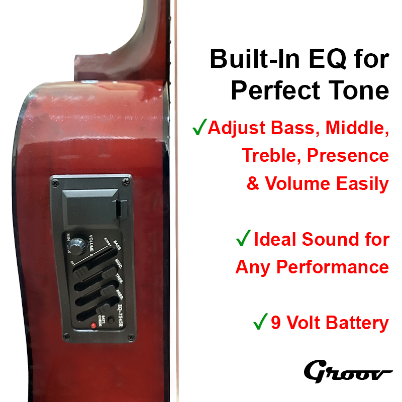 GROOV (G-41CEQ) 41 Inch EQ Pickup Acoustic Guitar Basswood Top Side ...