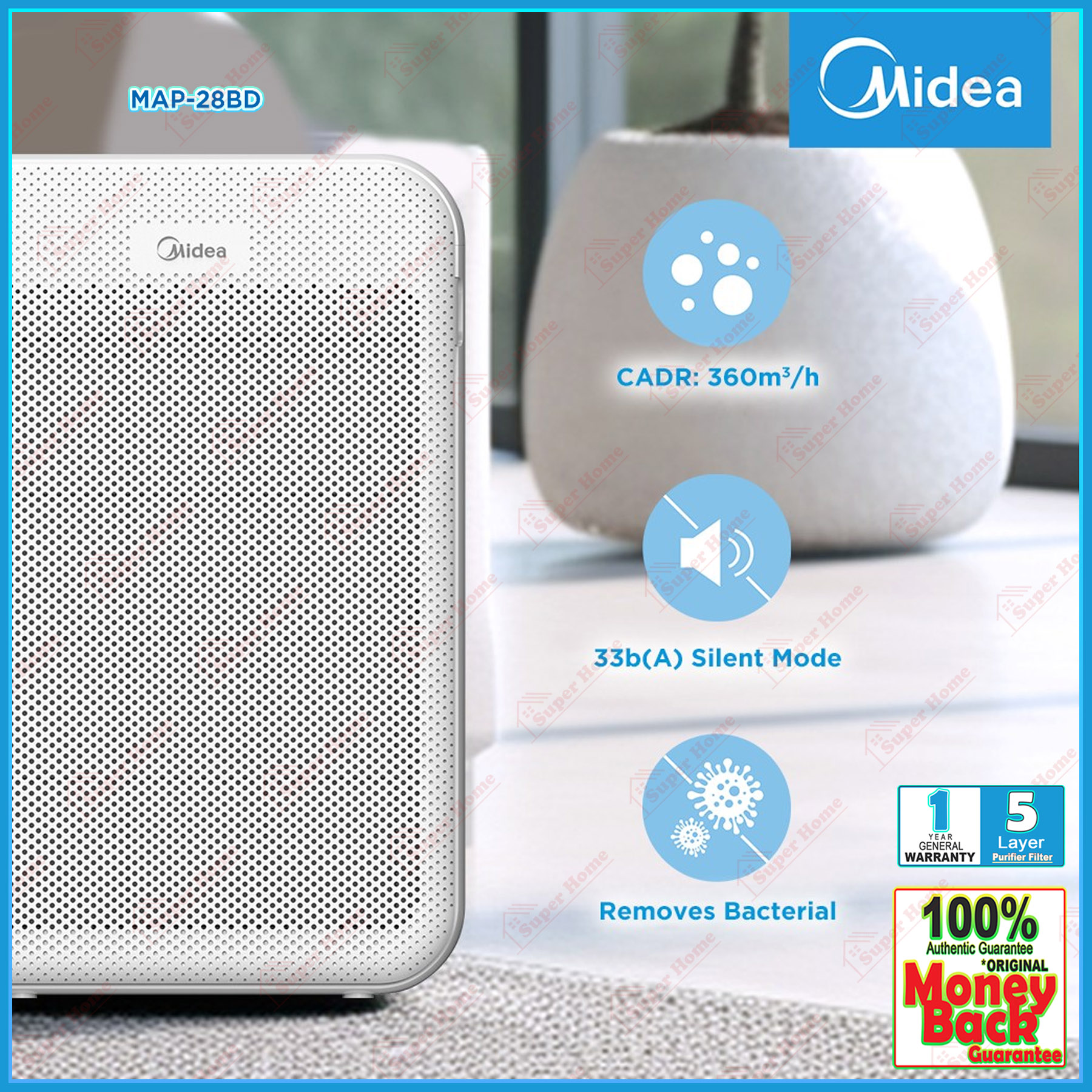 Midea Air Purifier MAP-28BD (5-Layers Of Filter Purification) 41m² | Shopee Malaysia