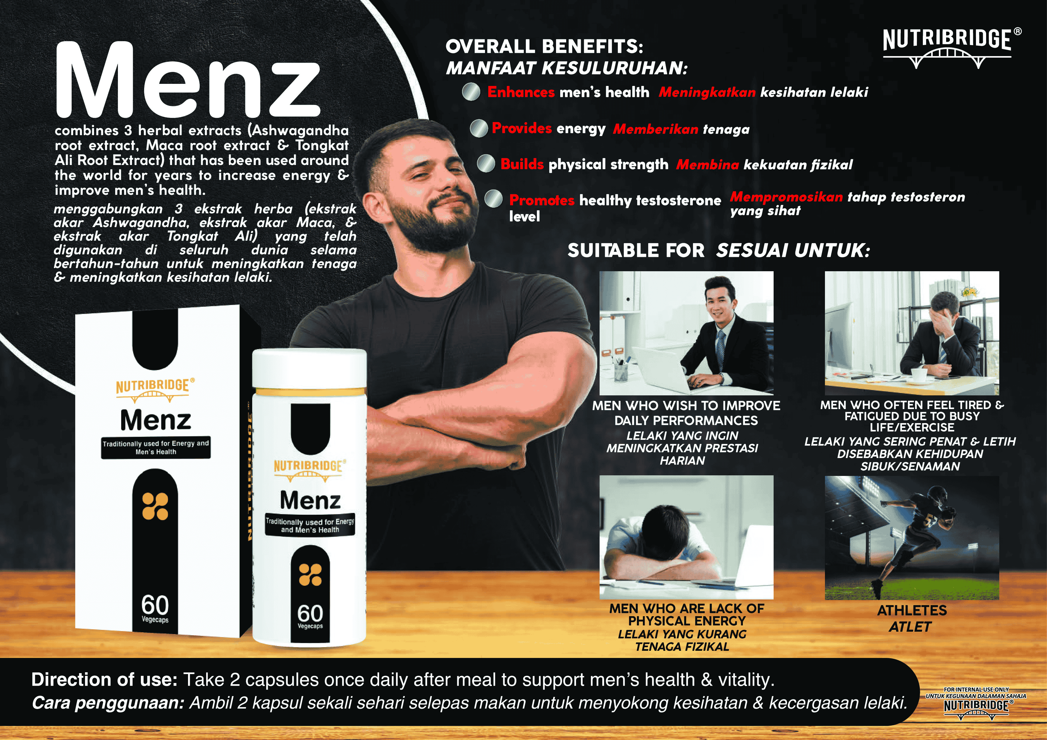 [NUTRIBRIDGE] Menz 550mg 60's Cap - Tongkat Ali, Ashwagandha, Energy ...