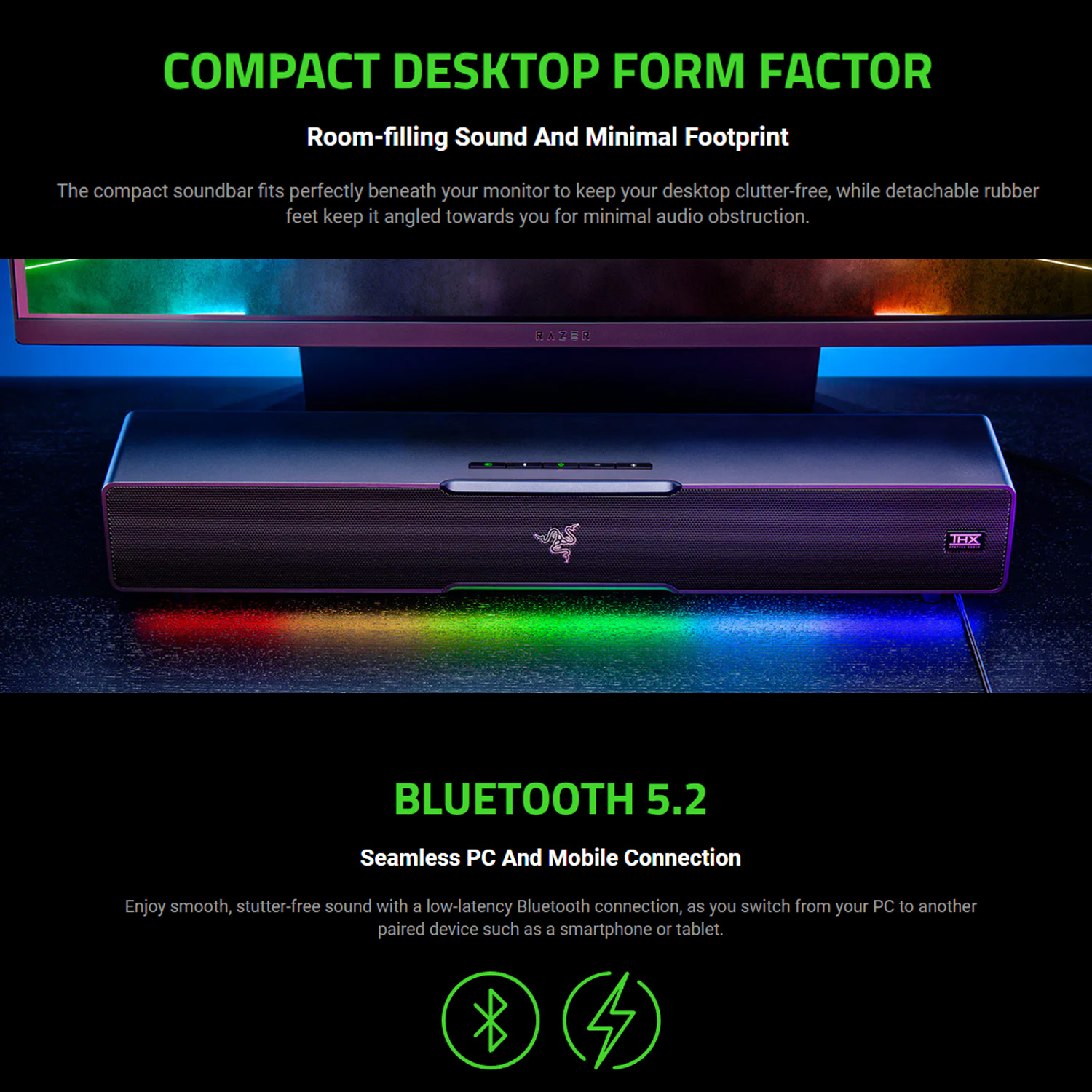 Razer Leviathan V2 PC Gaming Soundbar with Subwoofer | THX® Spatial ...