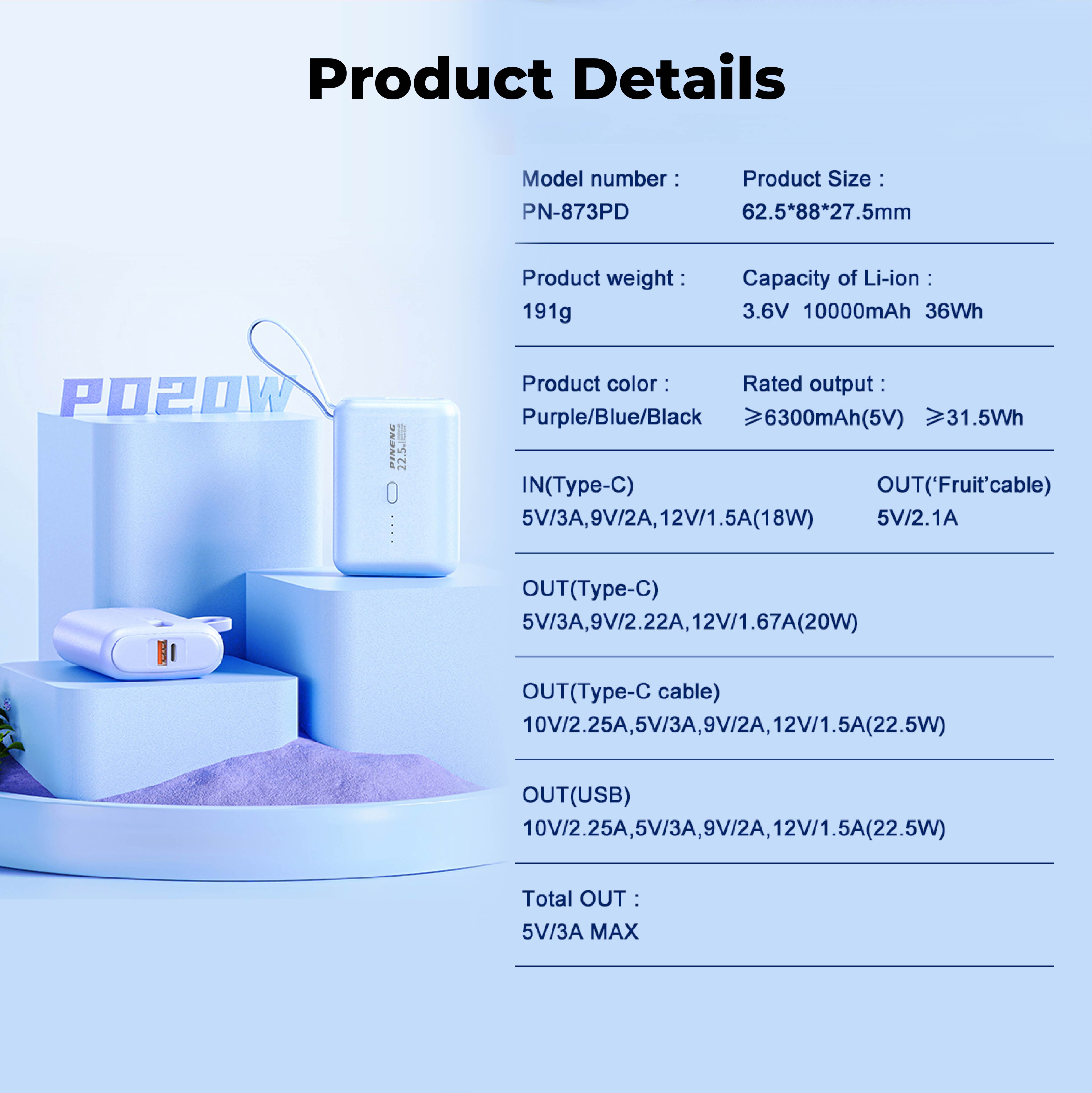 [NEW] Pineng PN-873PD 22.5W 10000mAh Compact Pocket Mini Powerbank Fast ...