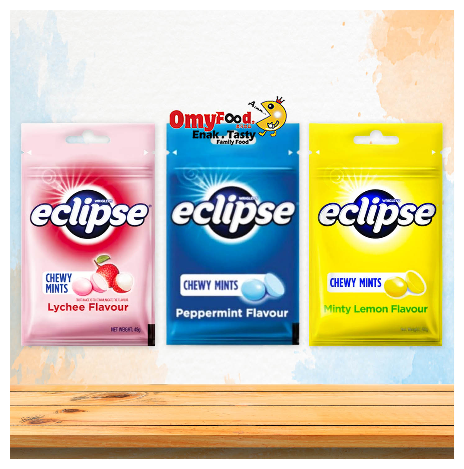 45g Wrigley's Eclipse Chewy Mints [Peppermint / Minty Lemon / Lychee ...