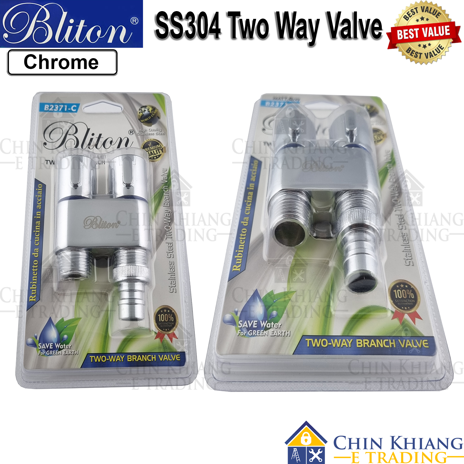 Bliton B2371 Washing Machine Tap Two Water Angle Valve One In Two Out ...