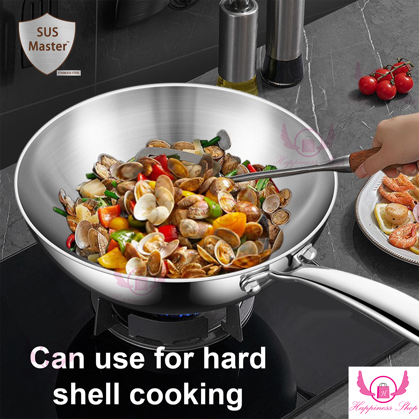 SUS Master SUS316 Flat Base Frying Pan Frying Wok Pan 24cm 26cm 28cm ...