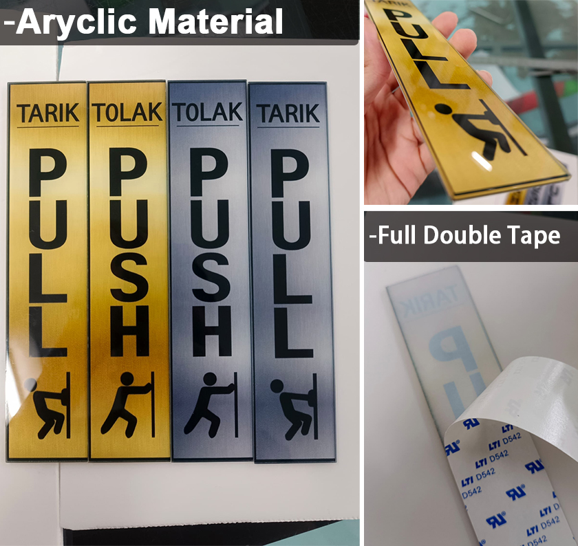 1 pair PUSH PULL /TOLAK TARIK Sign PVC Sticker Gold/Silver/rainbow ...