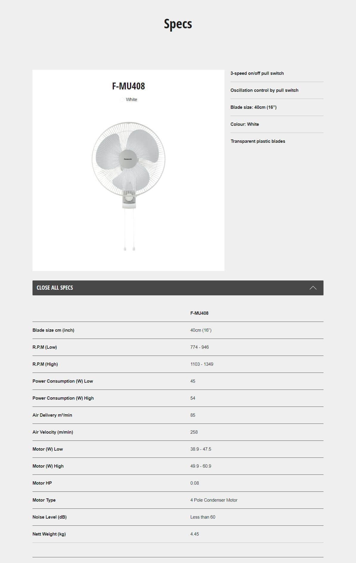 Panasonic F-MU408 Wall Fan 16" | Shopee Malaysia