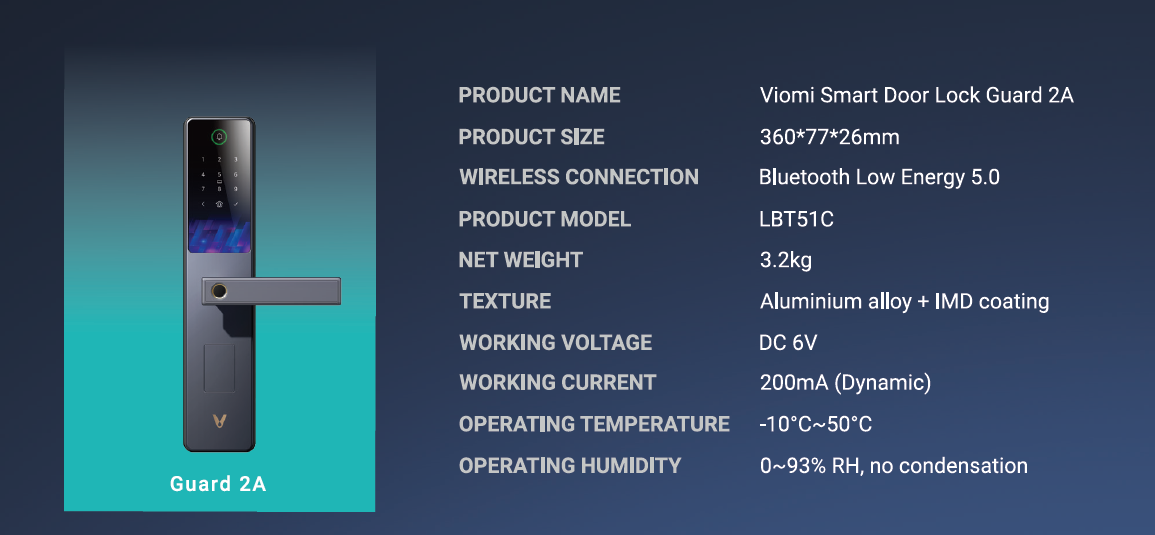 VIOMI SMART DOOR LOCK GUARD 2A- LBT51C - SMART SECURITY SEAMLESS ACCESS ...