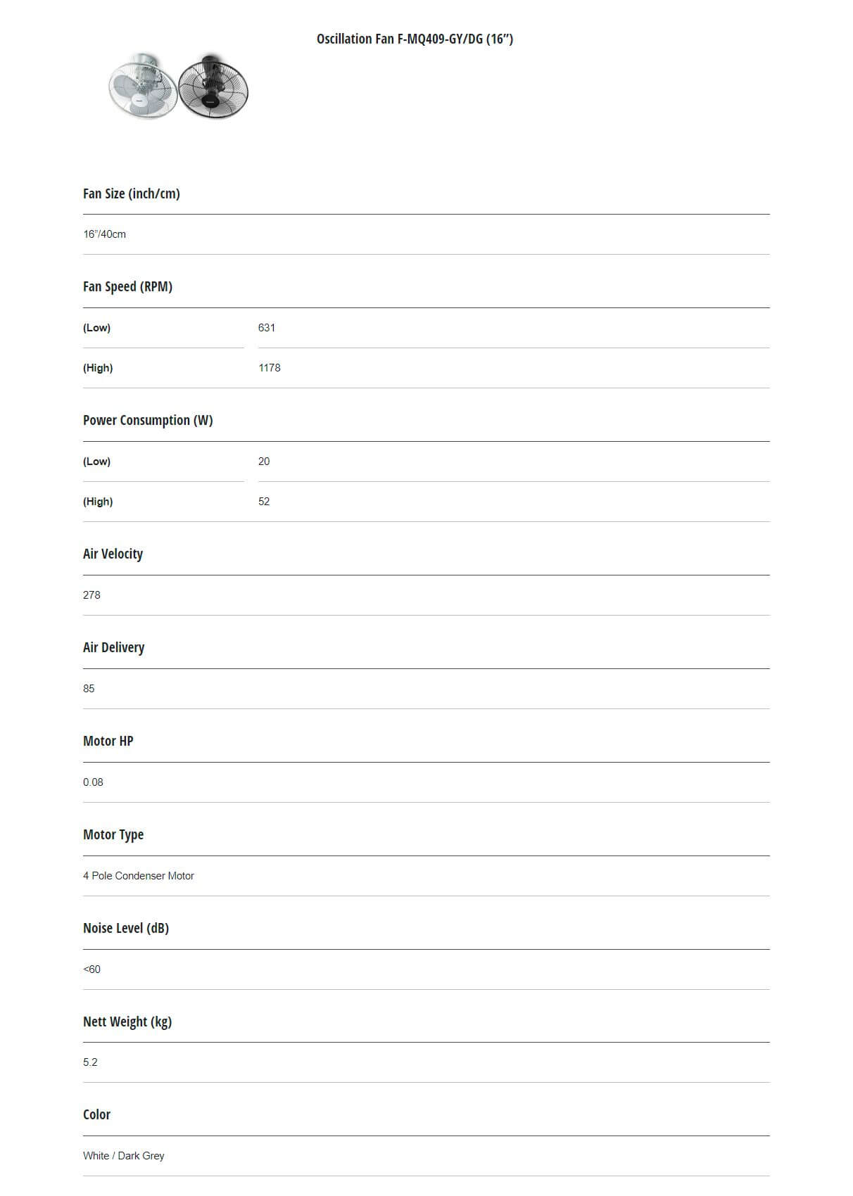 Panasonic F-MQ409 DG Auto Fan 16" Dark Grey | Shopee Malaysia