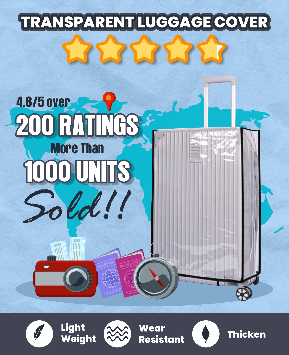 Transparent Luggage Cover Protector (18"-28") Sarung Beg Luggage Travel Cover Waterproof Cover ...