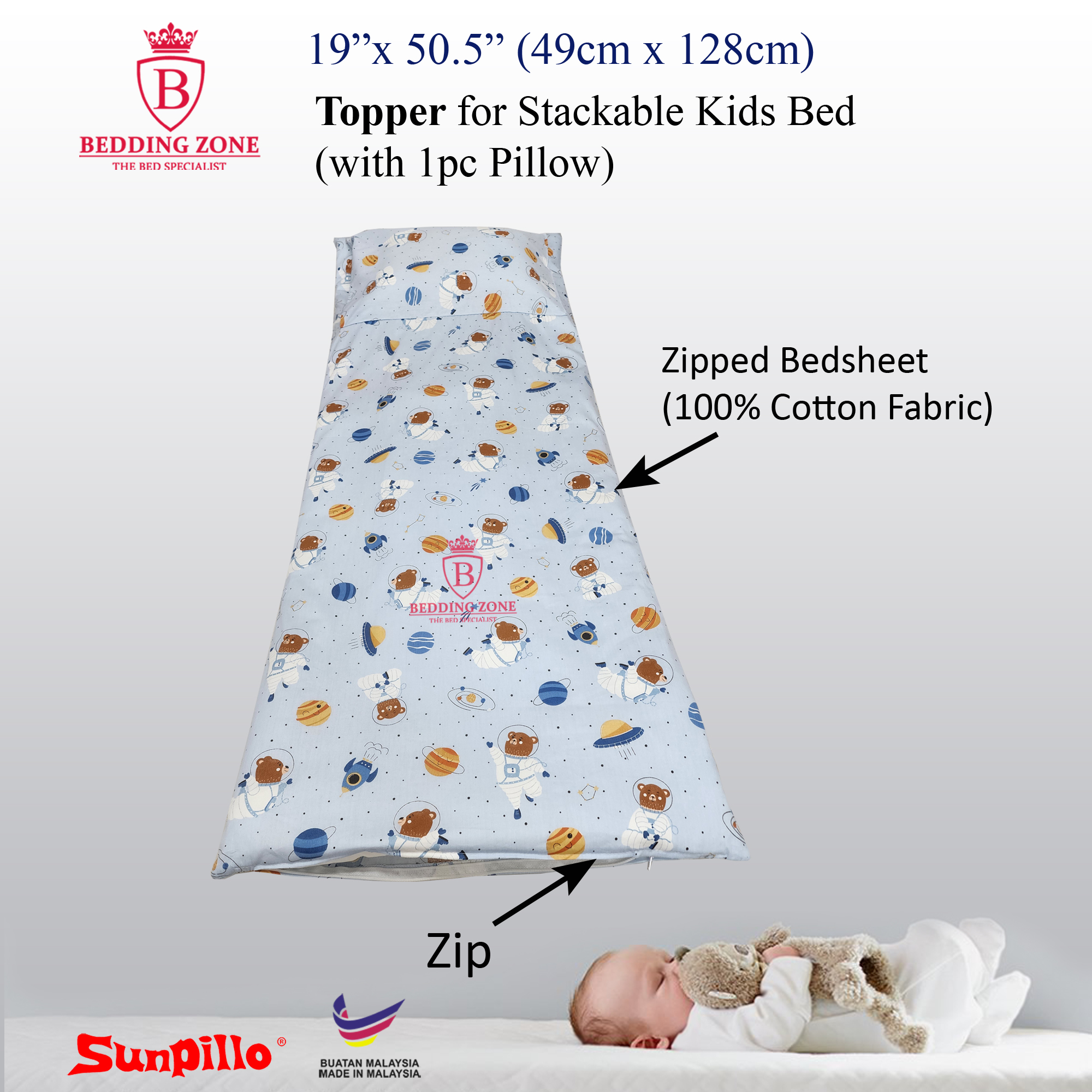 Topper for stackable kids bed (with 1pc pillow), Alas tilam katil taska ...