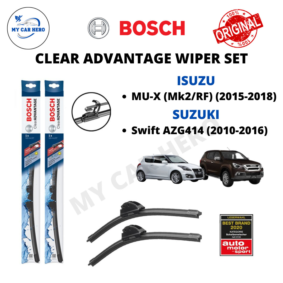 BOSCH Clear Advantage U Hook Wiper Set Isuzu MU-X MUX (Mk2/RF) (2015 -2018) / Suzuki Swift (2010 ...