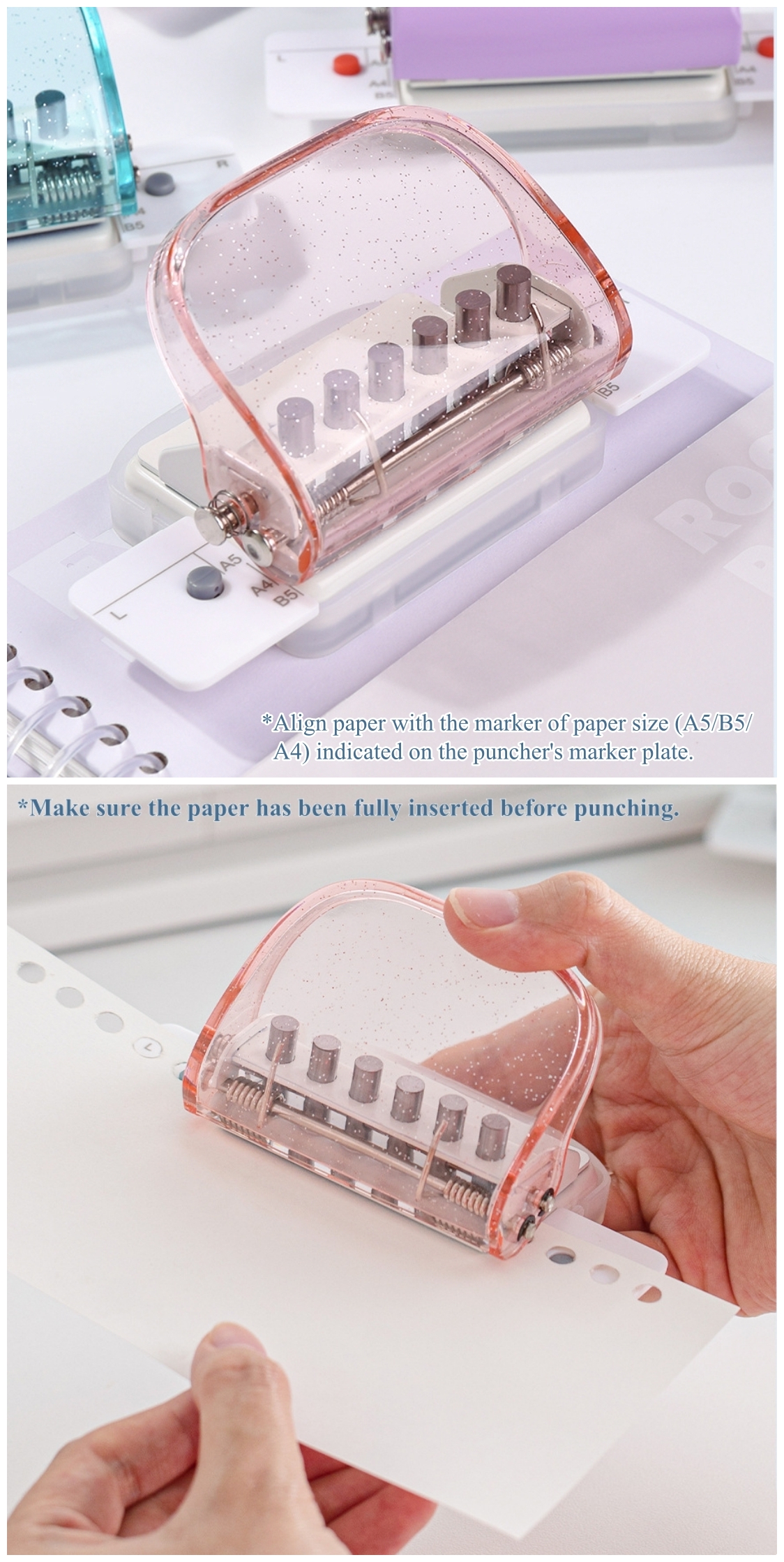 INS 6-hole Puncher A5/B5/A4 Size 20/26/30 Holes Loose Leaf Binding Comb ...