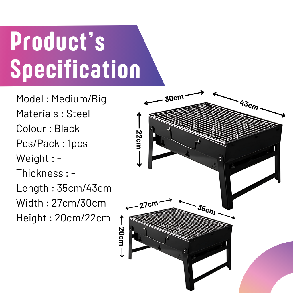 35CM / 43CM Portable Foldable Outdoor BBQ Grill Barbecue Rack Fuel Charcoal Camping Picnic ...