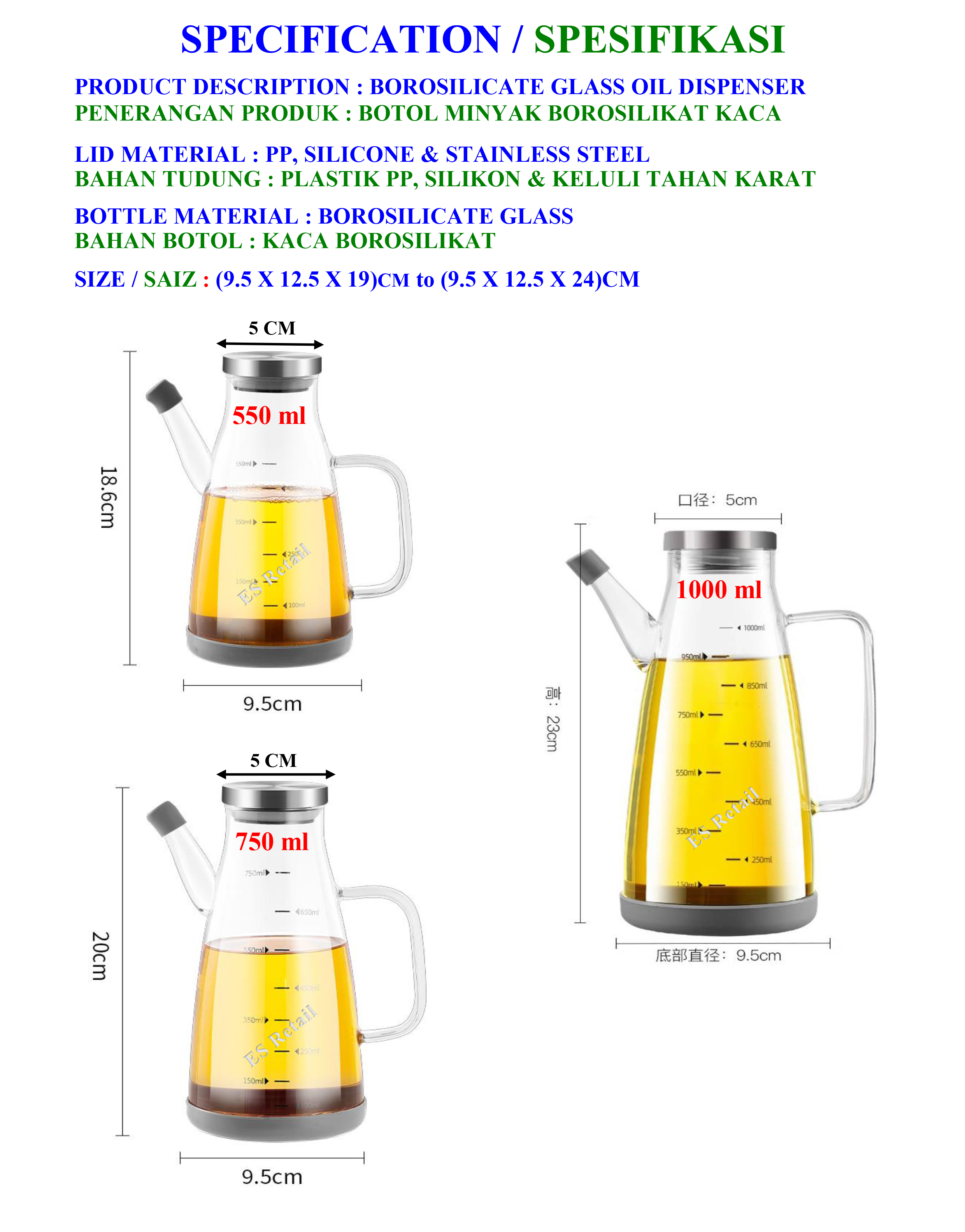 Oil bottle with scale stainless steel lid oil dispenser Oil bottle Jag ...