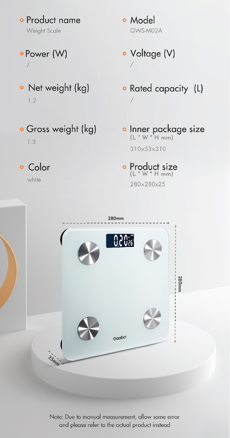 Gaabor Weight Scale HD Tempered Glass Display Low Error Intelligent ...