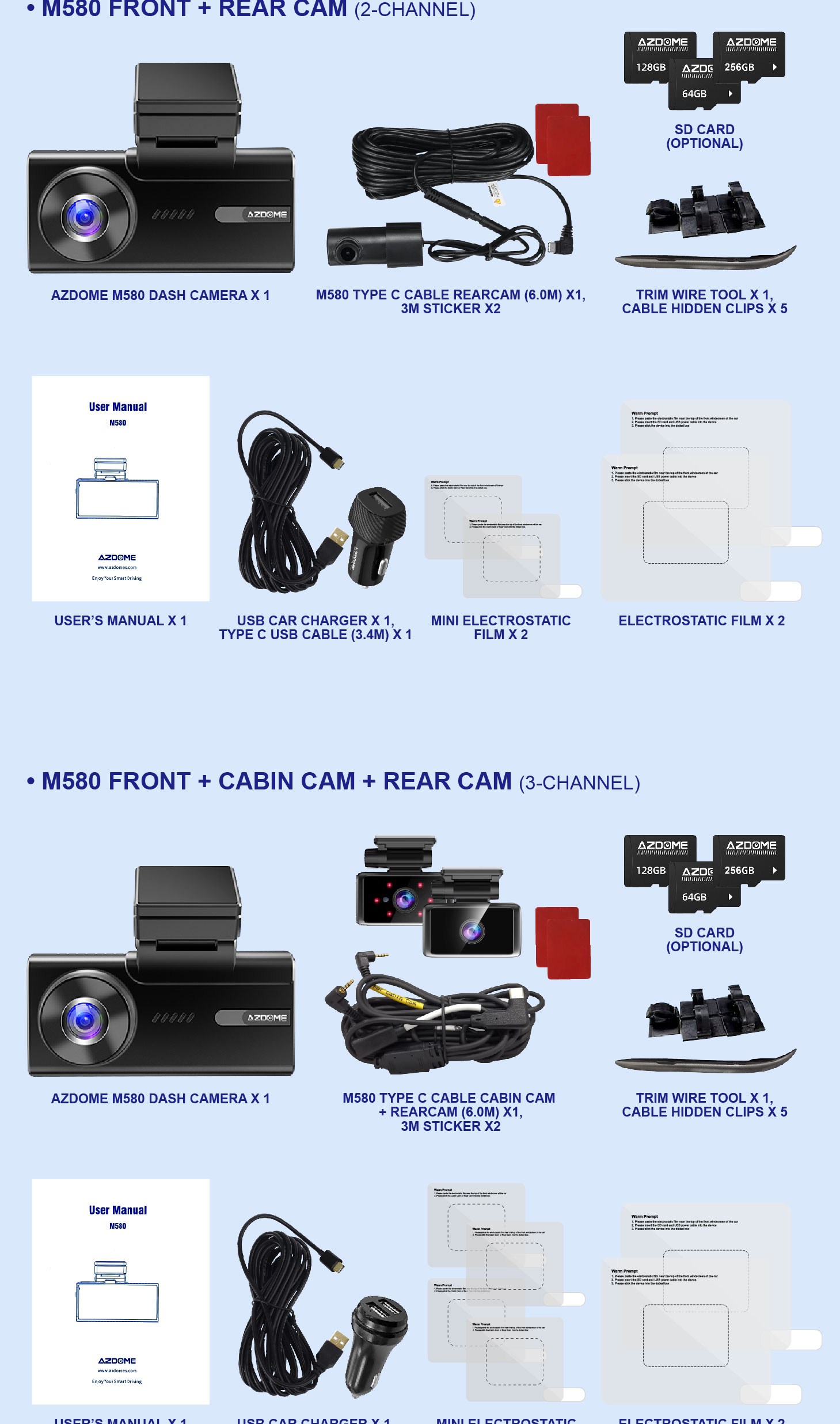 AZDOME M580 2160P/5K Ultra HD Dual/Triple Channel Front & Rear & Cabin ...