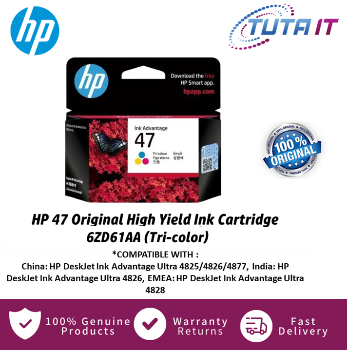 HP 47 Ink Cartridge (Black/Color) (6ZD21AA/6ZD61AA) | Shopee Malaysia