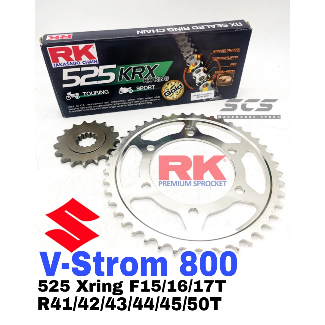 RK Sprocket Set SUZUKI V-Strom 800 525 GB KRX X-Ring Black Gold Chain ...