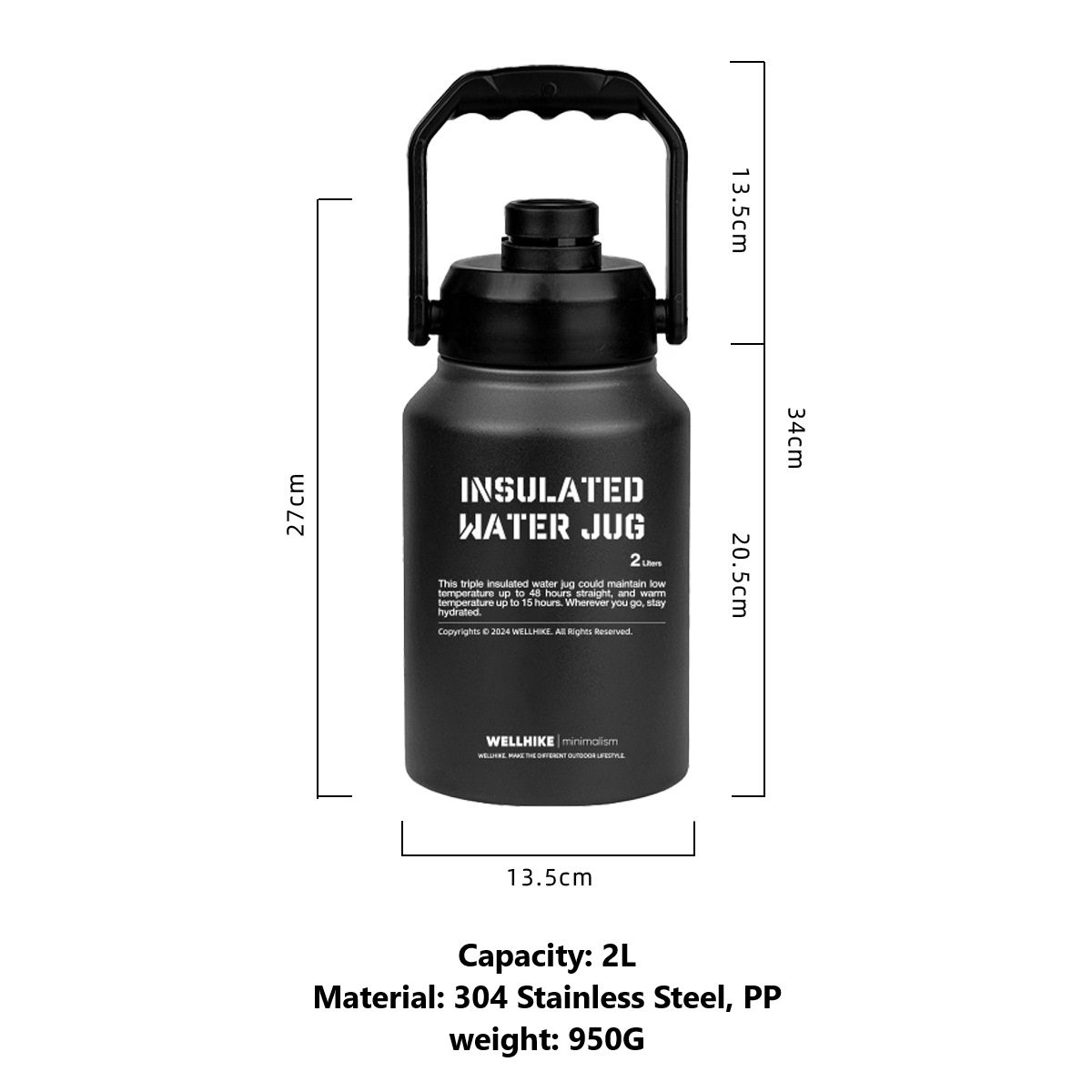 WELLHIKE 2L Outdoor Ice Bucket Stainless Steel Water Bottle Keeps Hot Cold Portable Water Cup ...